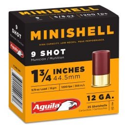 Aguila Minishell 12 Gauge 1-3/4 inches 9 Shot 5/8 oz Shotshell, 25/Box ...