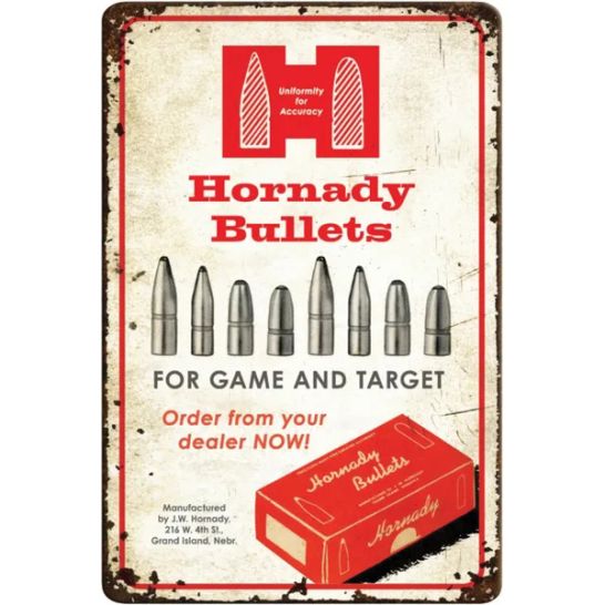 Hornady Rustic Aluminum Bullet Tin Sign 12" x 18", Red/White - 99145 ...