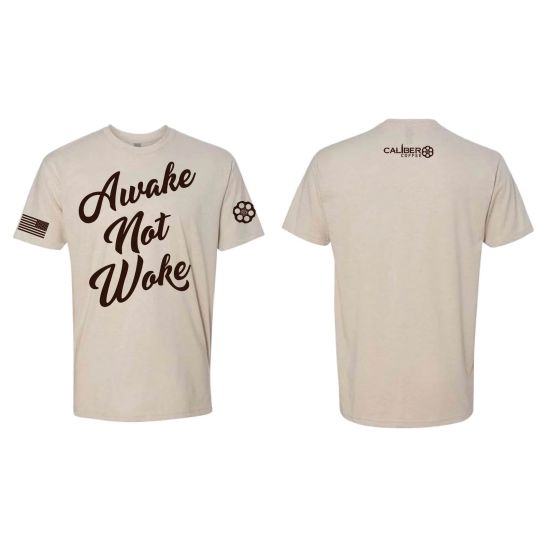 Caliber Coffee Awake Not Woke T-Shirt, White | Palmetto State Armory