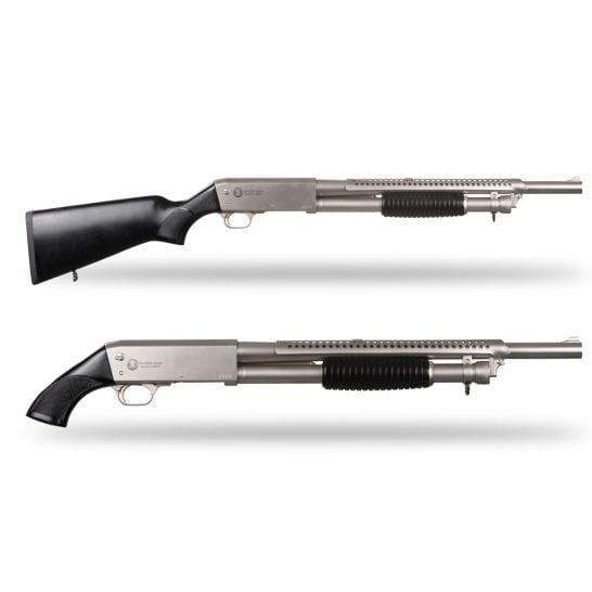 Panzer PA37 18.5" Pump Action 12ga Shotgun, Nickel/Black Walnut ...
