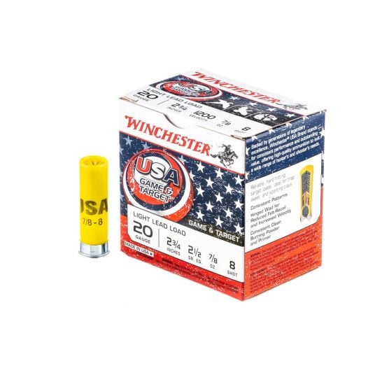 Winchester USA Game & Target 20 Gauge #8 Shot Ammo, 25rds - USA208T ...