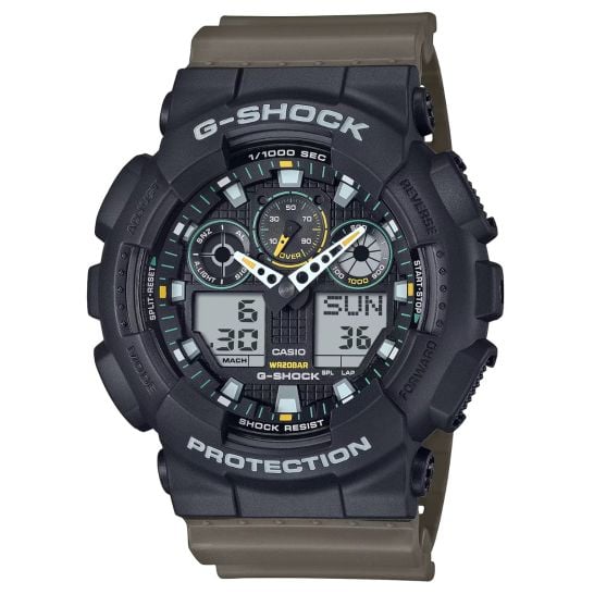 Casio G-Shock GA100 Analog/Digital Wrist Watch, Green - GA100TU1A3CR ...