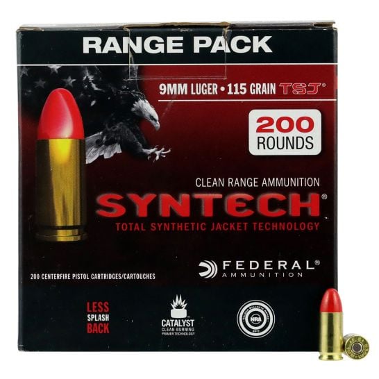 Federal American Eagle Syntech Range 115 gr JRN 9mm Ammo AE9SJ1200 ...
