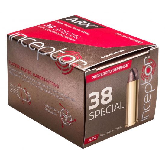 Inceptor Preferred Defense 77 gr ARX .38 Spl Ammo, 20/box - 38ARXBRS920 ...