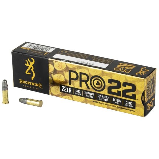 Browning Rimfire .22LR Ammunition, 100 Rounds Lead Round Nose 40Gr ...