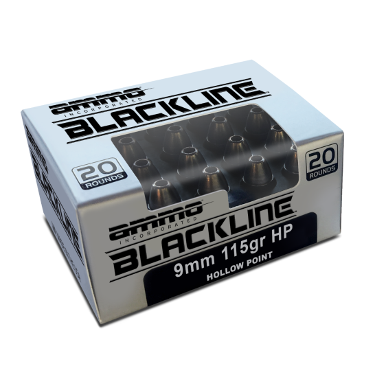 Ammo Inc BlackLine 9mm Ammo 115 Grain HP 20 Rds - 9115HP-BL20 ...