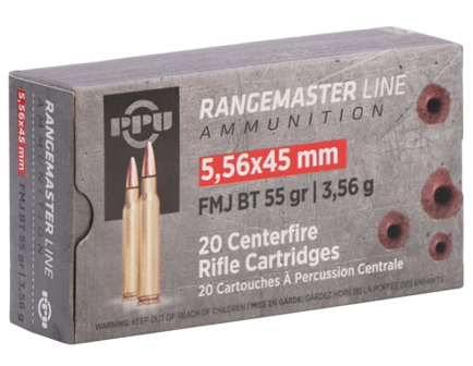 PPU USA RangeMaster 5.56x45mm 55 gr FMJBT 125rds Rifle Ammo for High ...