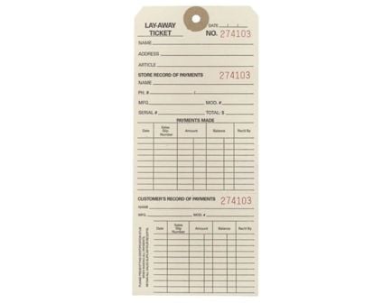 Brownells 3.13" x 7.25" Lay-A-Way Ticket, White Pack of 100 | Palmetto ...