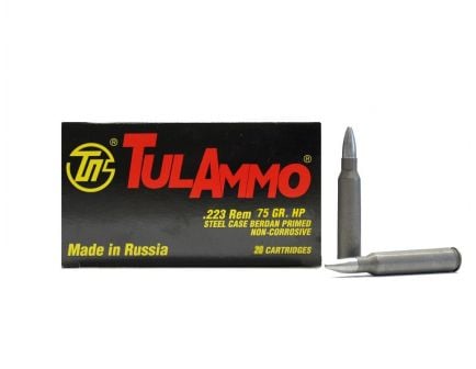 Tula 223 Ammo 75gr HP Steel Cased 20rds - TA 223 Ammo 675 | Palmetto ...