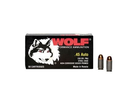 Wolf 45 ACP 230 gr FMJ Steel Cased 50 Rounds Ammunition - 45FMJ ...